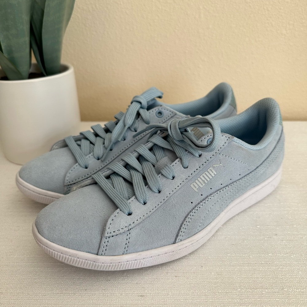 New Puma Vikky Lo Light Blue Suede Lace Up Sneakers W… - Gem